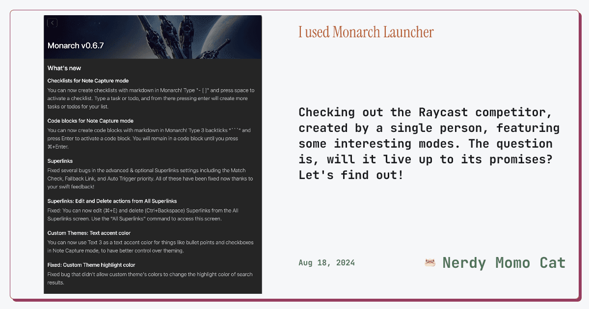 I used Monarch Launcher • Nerdy Momo Cat