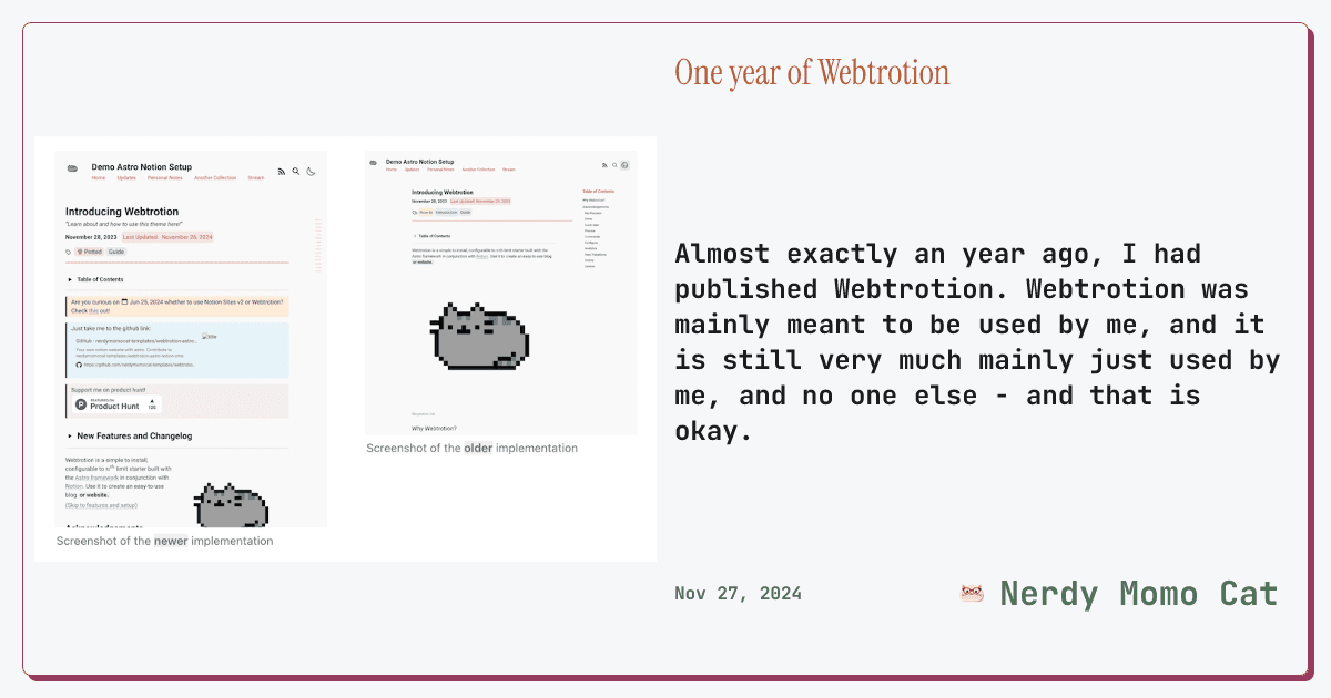 One year of Webtrotion • Nerdy Momo Cat